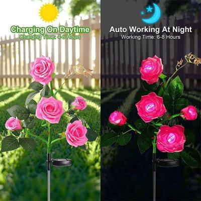 China 2021 Amazon Hot Sales Solar Rose LED Flower Light Multicolor Rose Outdoor Waterproof Garden Decorative Lamp for sale