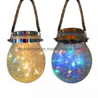 China Solar Waterproof Patio Garden Lanterns Wedding Hanging Mason Jar Solar Lights, Warm Crack Glass Bottle Solar Jar Light for sale