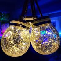 China Solar Waterproof Patio Garden Lanterns Wedding Hanging Mason Jar Solar Lights, Warm Crack Glass Bottle Solar Jar Light for sale