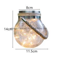 China Solar Waterproof Patio Garden Lanterns Wedding Hanging Mason Jar Solar Lights, Warm Crack Glass Bottle Solar Jar Light for sale