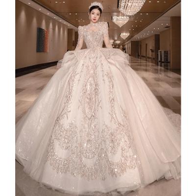 China Customized OEM High Quality Wedding Dress Bridal Dress Shine Stone Lace Dress for sale