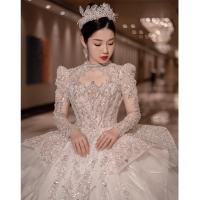 China Customized OEM High Quality Wedding Dress Bridal Dress Shine Stone Lace Dress for sale