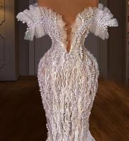 China Customized Bridal Dress Pearl Wedding Dress Bride Gowns Trailing Vestido De Noiva for sale