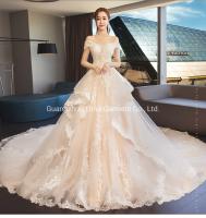 China 2021 Hot Selling Bridal Dress Fluffy Lace Wedding Dress Bride Gowns Trailing Vestido De Noiva for sale