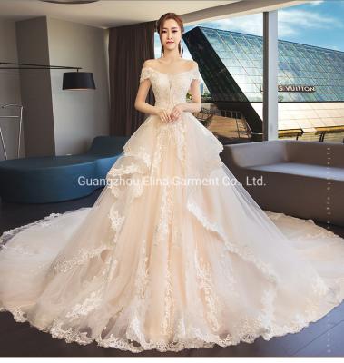 China 2021 Hot Selling Bridal Dress Fluffy Lace Wedding Dress Bride Gowns Trailing Vestido De Noiva for sale