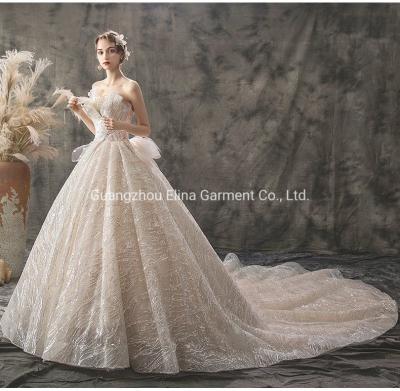 China 2021 Western Strapless Hot Selling Bridal Dress Lace Wedding Dress Bride Gowns Trailing Vestido De Noiva for sale