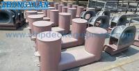 China Welded Steel Double Bitt Mooring Bollard | ISO 13795 Type A with Compact Base Plate for Ship Mooring and Towing for sale