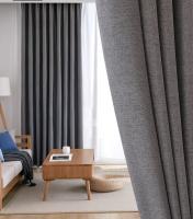 China Velvet Linen Light Grey Blackout Curtain Double Layer Simple Ring Style for sale