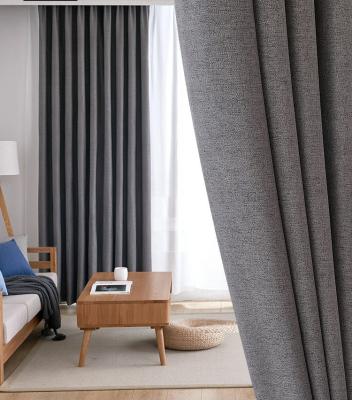 China Velvet Linen Light Grey Blackout Curtain Double Layer Simple Ring Style for sale