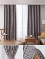 China Velvet Linen Light Grey Blackout Curtain Double Layer Simple Ring Style for sale