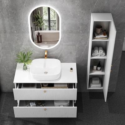 China Waterproof Paint Double Sink Single Floor Stand White Blue Bathroom Vanity Set for sale