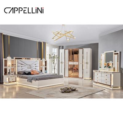 China Luxury Royal Modern Wood Frame Double King Size Bed Leather Headboard Home Classic Queen Wooden Full Bedroom Furniture for sale