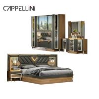China American Wood Frame Double Leather King Size Bed Home Master Room Suite Wooden Cheap Full Modern Bedroom Furniture Set for sale