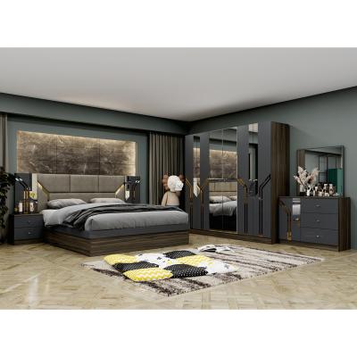 China Wholesale Cheap Luxury Wood Frame Double King Size Bed Set Modern Home Turkish Wooden MDF Full Bedroom Sets Furniture for sale