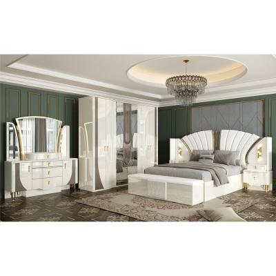 China OEM Wholesale White Royal Luxury Double King Size Bed Master Room Modern Home Wooden Frame Full Bedroom Furniture Set for sale