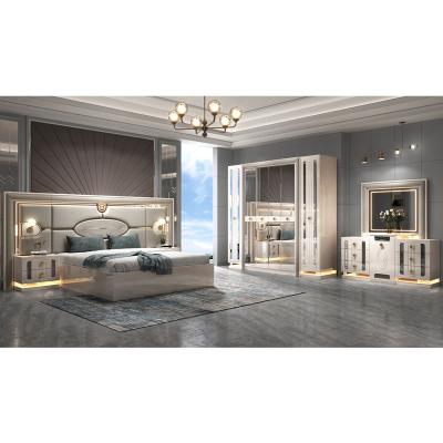 China Modern Luxury Wood Frame Double King Size Bed Set Villa Home Master Room Queen Leather Wooden Mdf Full Furniture Bedroom Sets for sale