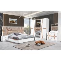 China Turkish Luxury Style Wooden Frame King Size Bed Set Led Headboard Modern Classic Full Home Wood Bedroom Sets Furniture for sale