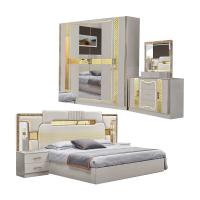 China Turkish Luxury Style Wooden Frame King Size Bed Set Led Headboard Modern Classic Full Home Wood Bedroom Sets Furniture for sale