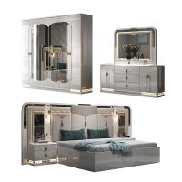 China Royal Luxury Complete Bedroom Sets king Size Double Bed Room Home Storage Wooden Frame LED Modern Full Bedroom Furniture Set for sale
