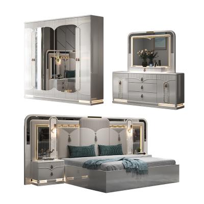 China Royal Luxury Complete Bedroom Sets king Size Double Bed Room Home Storage Wooden Frame LED Modern Full Bedroom Furniture Set for sale