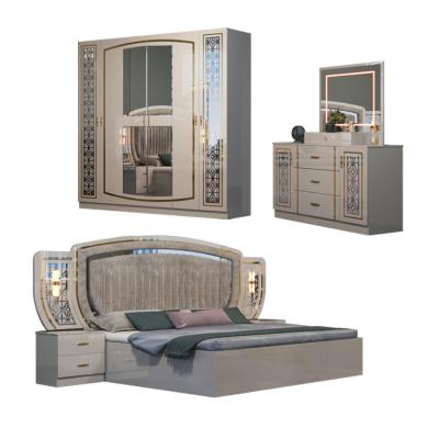 China Cheap Wholesale Full 5 Pieces Modern Bedroom Furniture Set Home Apartment Complete Wooden Frame Double Luxury king Size Bed for sale