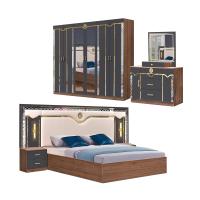 China China Wholesale Cheap Wooden MDF king Size Bed Set 5 Pieces Double Room Modern Luxury Wood Frame Bedroom Sets Furniture for sale
