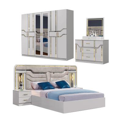 China China Wholesale Cheap Wooden MDF king Size Bed Set 5 Pieces Double Room Modern Luxury Wood Frame Bedroom Sets Furniture for sale