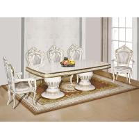 China White Antique Classic Wooden Dining Table Set 6 Chairs Seater European Royal Large Wood Luxury Home Dining Room Sets Furniture for sale