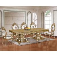 China Classic Gold Wooden Luxury Dining Table Set 6 Seater Chairs European Style Antique Home Large Wood Dining Room Sets Furniture for sale