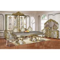 China Antique Classic Wooden Luxury Dining Room Sets Furniture Complete European Vintage Gold Large Wood Dining Table Set 6 Seater for sale