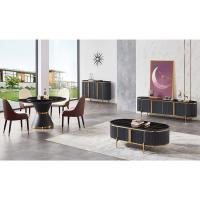 China Modern Design Black Marble Slate Top Dinning Table Set 4 Chairs Home Furniture 6 Seater Luxury Round Dining Table for sale