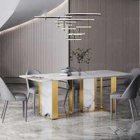 China Italian Design Modern Metal Dinning Table and Chair Set Home Furniture Dining Room Marble Slate Luxury Dining Table for sale