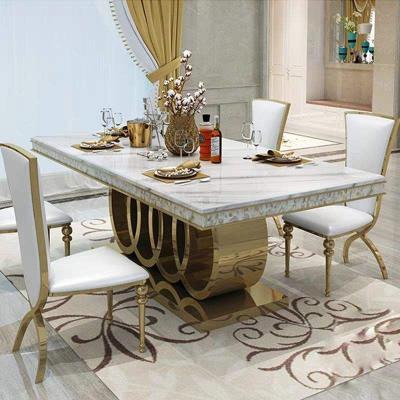 China Modern Design Royal Metal Dinning Table and Chair Set 6 Seater Home Furniture Dining Room Gold Luxury Marble Dining Table for sale