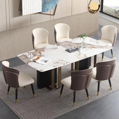 China Modern Design Royal Metal Dinning Table and Chair Set 6 Seater Home Furniture Dining Room Gold Luxury Marble Dining Table for sale