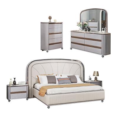 China Contemporary Luxury Leather Double Bed Complete Bedroom Sets Master Room Wooden Frame Modern King Size Bedroom Furniture Set for sale