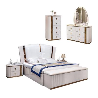 China Wooden Luxury Leather King Size Bed Full Bedroom Sets Double Adult Room Wood Frame Complete Modern Luxury Bedroom Furniture Set for sale