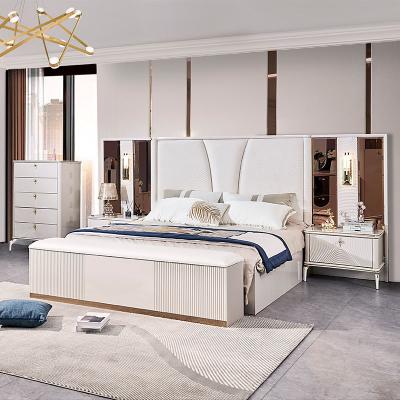 China Wooden Luxury Leather King Size Bed Full Bedroom Sets Double Adult Room Wood Frame Complete Modern Luxury Bedroom Furniture Set for sale