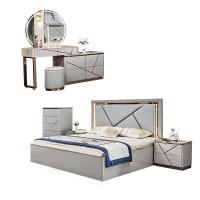 China Simple Home Double Wooden Frame Leather King Bed Modern Luxury Wood Full Queen Size Bedroom Furniture Set for sale