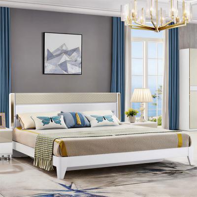 China Modern luxury wooden bedroom sets furniture with storage reclining lighted headboard and simple assembly for home hotel apartment villa for sale