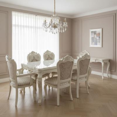 China European Style Solid Wood 8 Seater Dining Table Set Chairs Dining Room Furniture Classic Wooden Luxury Dining Table Sets for 8 for sale
