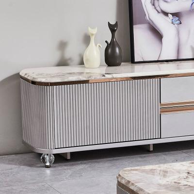 China Modern Design Luxury Wooden TV Stand Home Furniture Drawer Storage Marble Slate Top Large Long Wood Living Room TV Cabinet for sale