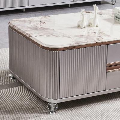 China Modern Luxury Wooden Living Room Center Coffee Table Home Furniture Large Storage Marble Slate TV Stand and Coffee Table Set for sale