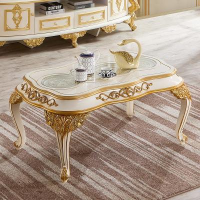 China European Style Gold Royal Luxury Coffee Table Set Home Furniture French Classic Large Wooden Living Room Center Coffee Table for sale