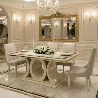 China White Luxury Wooden Dining Table and Chairs Set 6 Seater Home Furniture Dining Room Dining Table with Sideboard Wine Cabinet for sale