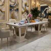 China Modern Luxury House Wooden Dining Table Set 6 Seater Chairs Rectangle Home Restaurant Complete Dining Room Furniture Set for sale