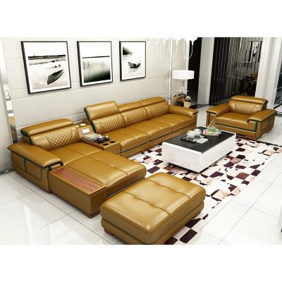 China Modern Villa Modular L Shape Living Room Sofa Set Home Furniture Leisure Corner Luxury Leather Sectional Sofa for sale