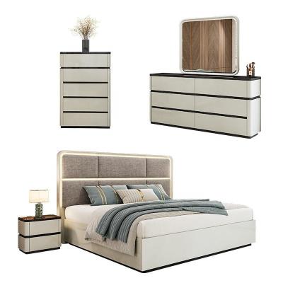 China Chambre a Coucher Complet Luxury Bedroom Sets Lighted Headboard king Size Bed Wooden Frame Double Modern Bedroom Furniture Set for sale