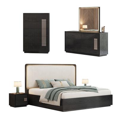 China Minimalist king Size Bed Luxury Bedroom Sets Hotel Apartment Wooden Frame Modern Bedroom Furniture Set with Dresser Side Cabinet for sale