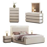 China Modern Luxury king Size Bedroom Sets Double Bed LED Headboard Hotel Home Master Room Complete Wooden Bedroom Furniture Set for sale
