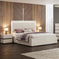China Modern Luxury king Size Bedroom Sets Double Bed LED Headboard Hotel Home Master Room Complete Wooden Bedroom Furniture Set for sale